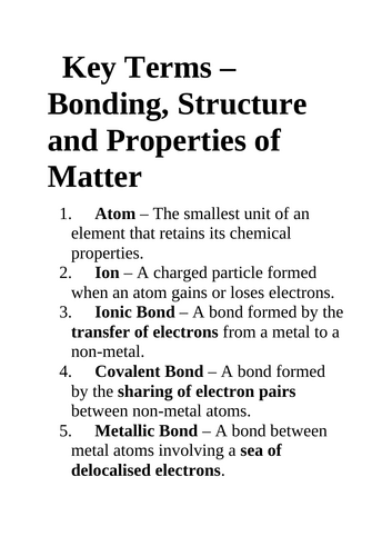 AQA - GCSE CHEMISTRY BONDING, STRUCTURE AND PROPERTIES OF MATTER ...