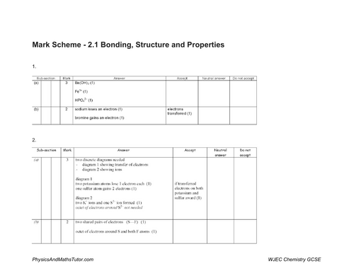WJEC - GCSE CHEMISTRY BONDING, STRUCTURE AND PROPERTIES OF MATTER ...