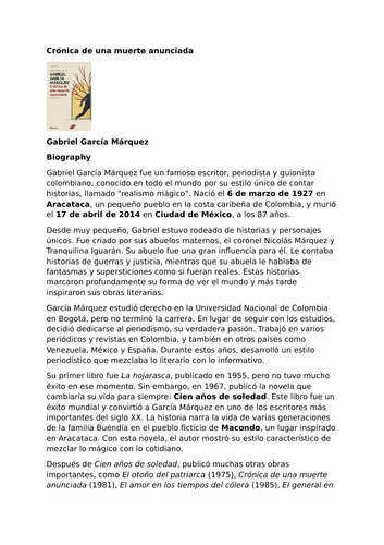 Gabriel García Márquez – Biography | Teaching Resources