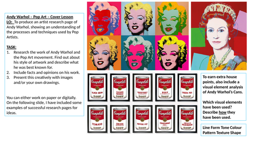 Andy Warhol - Pop Art Research - Cover Task | Teaching Resources
