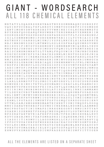 CHEMICAL ELEMENTS - 2 GIANT WORDSEARCH PUZZLES - End of term activity ...