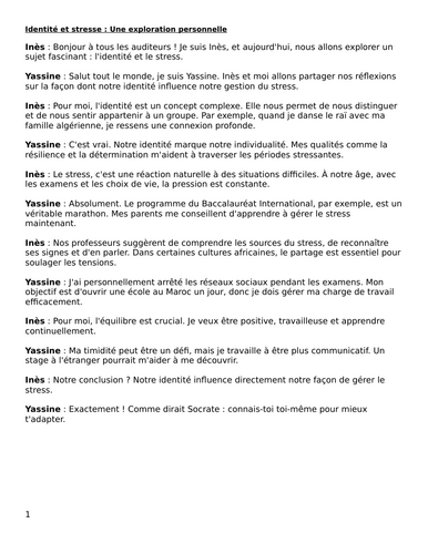 PODCAST 25. FRENCH LANGUAGE B - IDENTITÉ : Identité et stresse ; une ...