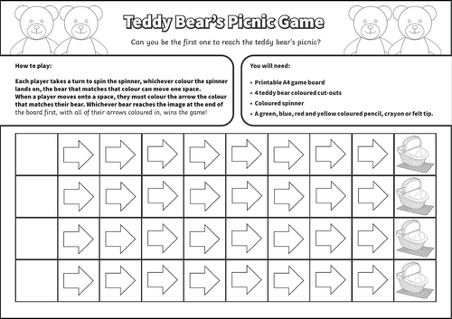 BW Teddy Bear Picnic Day Game - Social Skills & Turn-Taking Activity ...