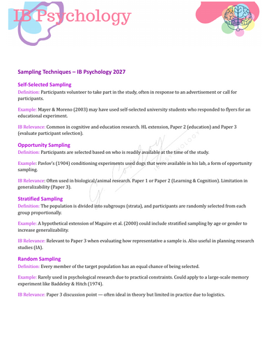 IB Psychology (2027) Outline documents/handouts, key terms, course ...