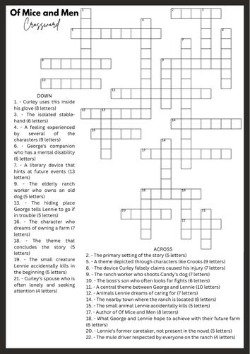 Of Mice and Men Crossword | Teaching Resources
