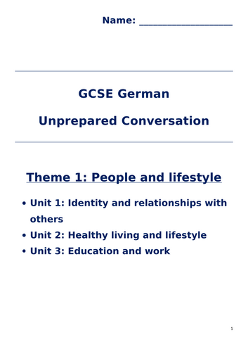 New GCSE German (2024) - AQA - Unprepared Conversation Speaking Booklet ...