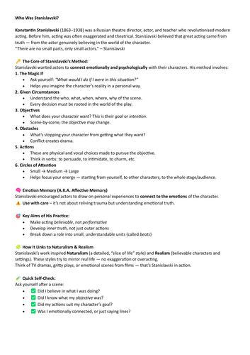 Year 9 Drama Full Scheme of Work: Theatre Practitioners (Stanislavski ...