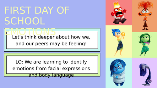 First Day of School Emotions linking to Inside Out | Teaching Resources