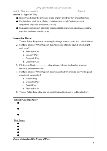 BTEC AAQ Early Childhood Development - Unit 3 - Aim A (P1 Lessons) | Teaching Resources