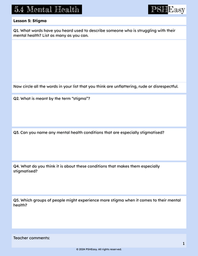 5.4.5 Mental Health Stigma Lesson Pack | Teaching Resources