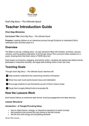 God’s Big Story – 8 Week Ready to Print Bible Curriculum | Teaching ...