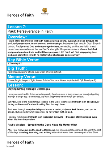 Heroes of Faith - 8 Ready To Print Bible Lessons | Teaching Resources