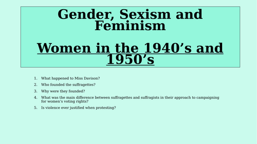 Gender, Sexism and Feminism - Women in the 1940's and 50's | Teaching ...