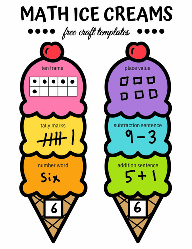 Math Ice Creams Day Free Summer Math Craft Back to School End of Year ...