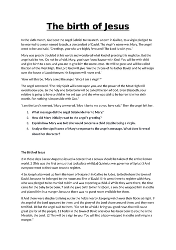 Birth of Jesus - Y7 Christianity lesson | Teaching Resources