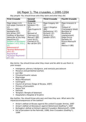 Paper 1: The crusades, c.1095-1204 - COMPLETE SoW (Lessons, worksheets ...