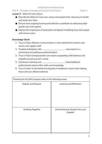 BTEC AAQ Health and Social Care - Unit 3 - Aim A (P1 Lessons ...