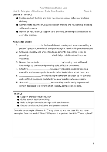 BTEC AAQ Health and Social Care - Unit 3 - Aim A (P1 Lessons ...