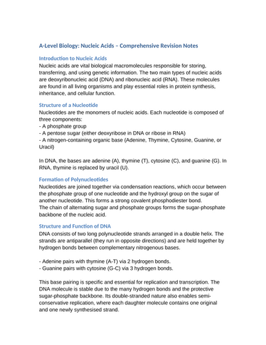 A Level Nucleic acids comprehension task | Teaching Resources