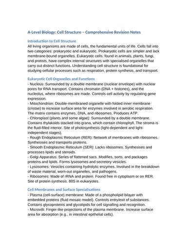 A Level Cell structure Activity | Teaching Resources