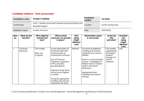 Synoptic Assessment Preparation T Level Animal Management ...