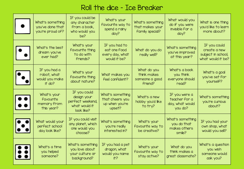Roll the Dice Ice Breakers – Back to School Game for all ages ...
