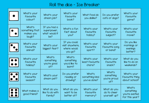 Roll the Dice Ice Breakers – Back to School Game for all ages ...