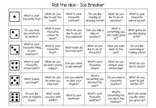 Roll the Dice Ice Breakers – Back to School Game for all ages ...