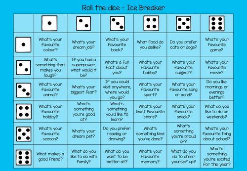 Roll the Dice Ice Breakers – Back to School Game for all ages ...