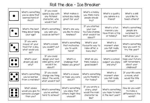 Roll the Dice Ice Breakers – Back to School Game for all ages ...