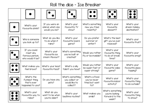 Roll the Dice Ice Breakers – Back to School Game for all ages ...