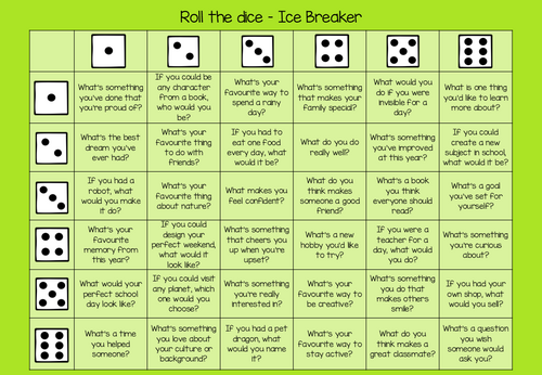 Roll the Dice Ice Breakers – Back to School Game for all ages ...