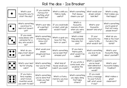 Roll the Dice Ice Breakers – Back to School Game for all ages ...