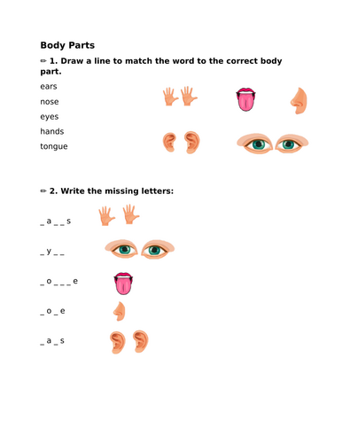 Body Parts Vocab and Spelling Practice Sheet | Teaching Resources