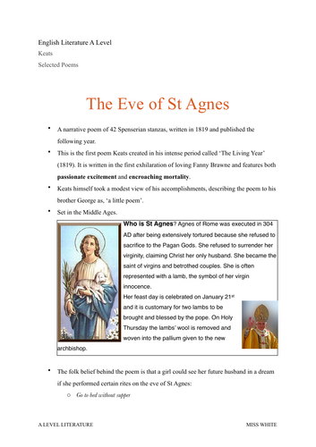John Keats - The Eve of St Agnes | Teaching Resources