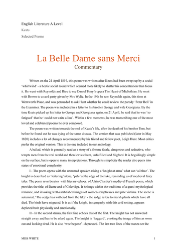 John Keats - La Belle Dame sans Merci | Teaching Resources