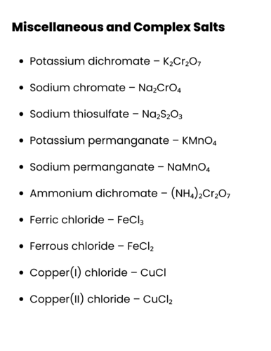 list of 100 salts and their formulas | Teaching Resources