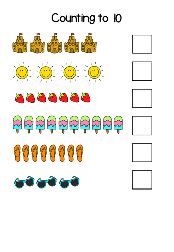 Summer themed counting to 10 worksheet | Teaching Resources
