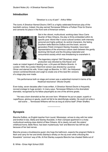 A Streetcar Named Desire - Revision Booklet | Teaching Resources