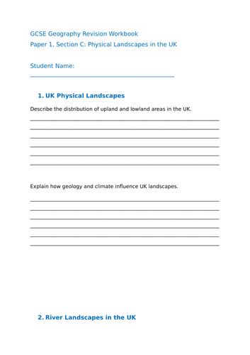 Physical Landscapes in the UK - Summer Holiday Revision Workbook ...