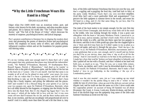 Why the Little Frenchman Wears His Hand in a Sling by Edgar Allan Poe w ...