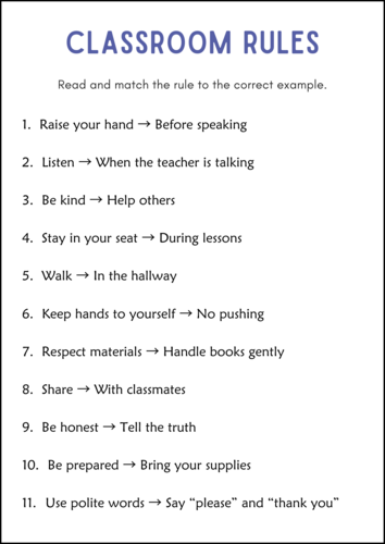 Classroom Rules A Back To School Worksheet Interactive Worksheet