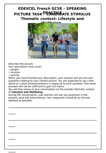 KS4 French GCSE (2024) Edexcel Picture Task Card Example - Lifestyle ...