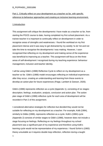 PGCE Assignment 2 Professional development - behaviour and inclusion ...