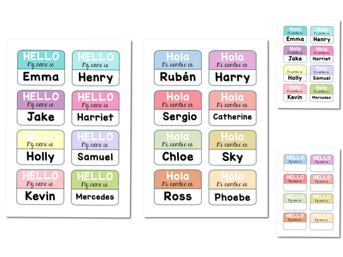 Bright & Colorful Editable Name Tags - 16 Pastel Options - English and ...