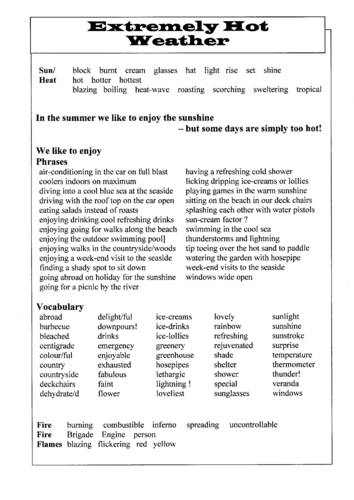 Extreme HOT Weather Phrases and Vocabulary | Teaching Resources