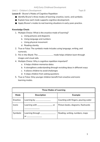 BTEC AAQ Early Childhood Development - Unit 1 - Aims B and C | Teaching ...