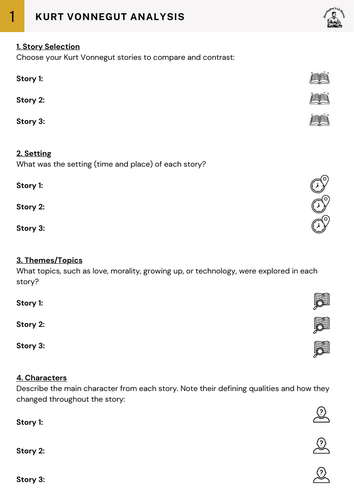 Kurt Vonnegut Analysis Worksheet - Free - Harrison Bergeron, EPICAC ...