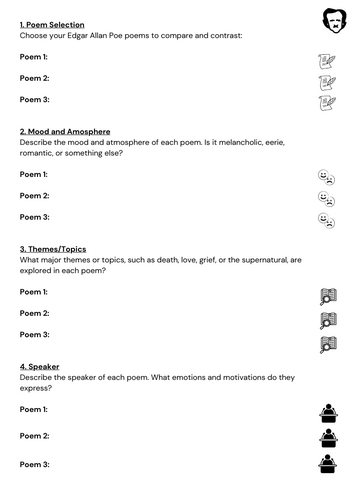 Edgar Allan Poe Poetry Comparison Worksheets - The Raven, Annabel Lee ...
