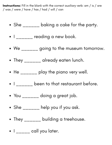 Main Verb and Auxiliary Verb Sentences – Practice Worksheet | Teaching ...